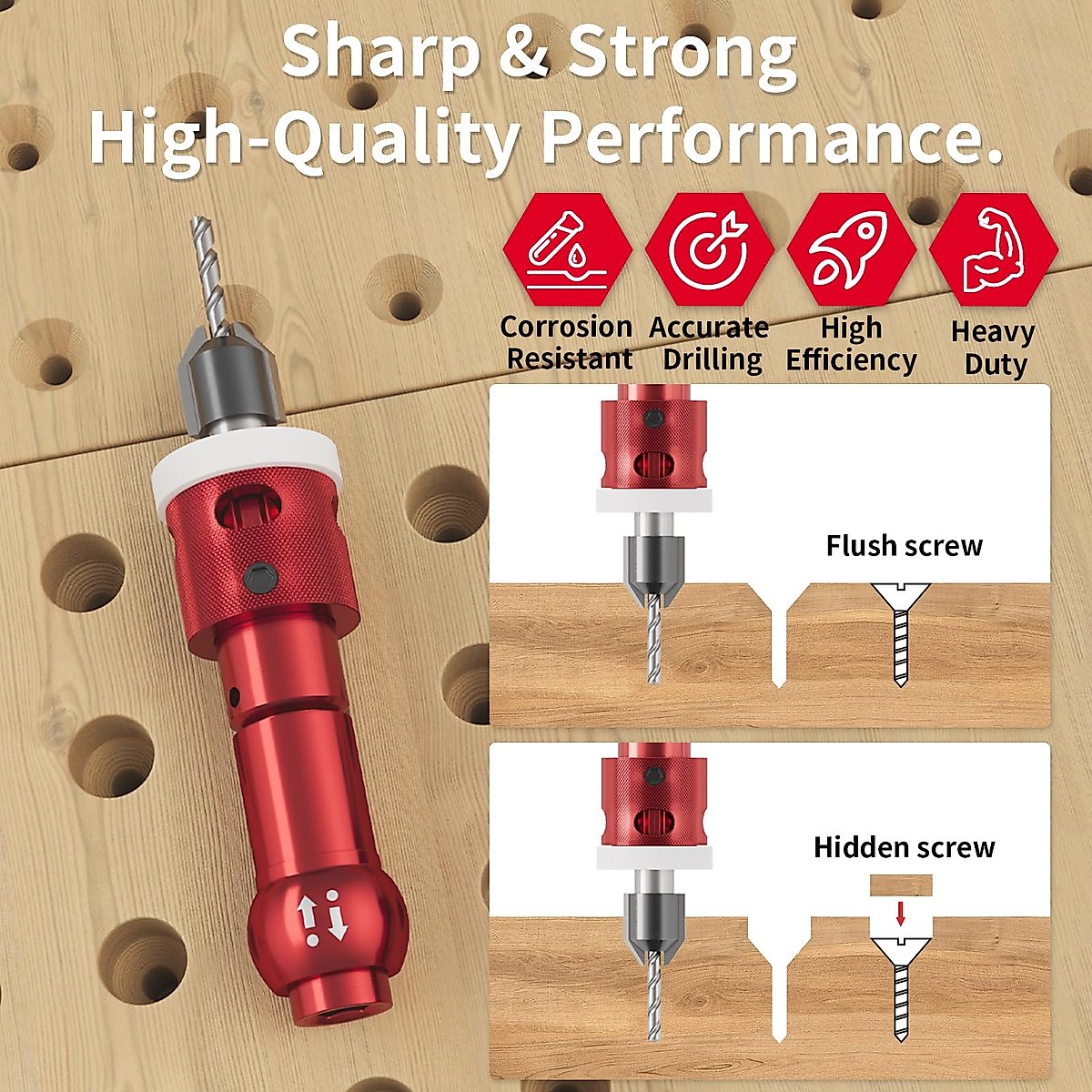 ENERTWIST Countersink Drill Bit Set with Adjustable Depth Stop, 5Pcs 82 Degree Carbide Tipped Countersink Bit with1/4 Quick Release Hex Shank for Woodworking, Carpentry, Pilot Screw Hole Set