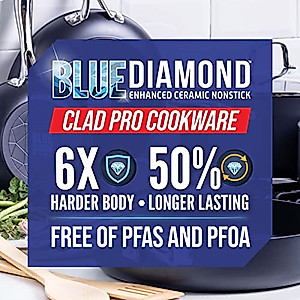 Blue Diamond HD Stainless Steel Clad Pro 11" Frypan Skillet, Diamond Infused Ceramic Nonstick, PFAS-Free, Dishwasher Safe, Oven and Broiler Safe, Silver