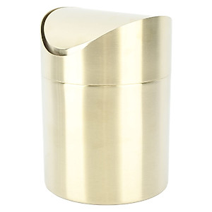 JTLB Compact Desktop Trash Can, 304 Stainless Steel, Fingerprint Proof, Space Saving Mini Countertop Wastebasket for Office, Gold Colored