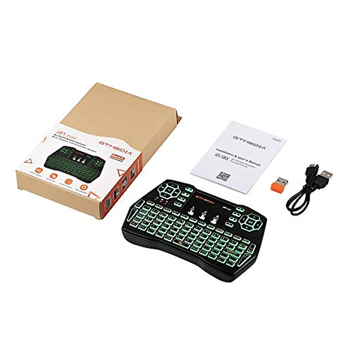 GTMEDIA 2.4G Mini Wireless Keyboard with Touchpad, USB Rechargeable Backlit QWERTY Keypad Remote Controller 92 Keys Gaming Mouse Combo for Laptop/Smart TV