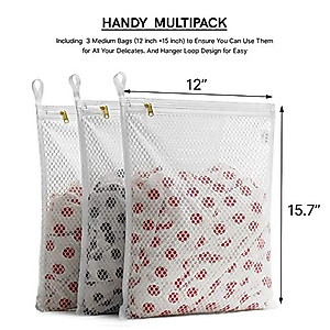 TENRAI Set of 3 Delicates Honeycomb Mesh Laundry Bags, with YKK Zipper, Hanging Ring, Lingerie, Hosiery, Gloves, Socks, Bra Mesh Wash Bags(3 Medium)