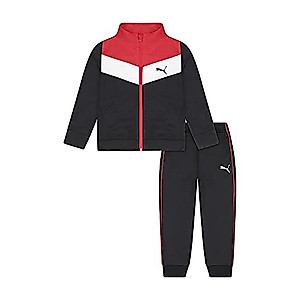 PUMA Boys' Track Jacket & Jogger Set, Black/Red, 2T