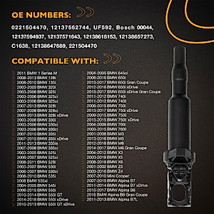 HQPASFY Ignition Coil Pack Set of 6 Compatible with BMW 325i 335i 525i 550i 650i M3 M5 X5 X6 & More Replaces# 0221504470, 12137562744, 221504470, 12137594937, 12138657273