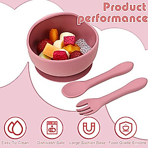 EBOOT 6 Set Baby Bowls with Suction Sets, Toddler Led Weaning Spoon and Fork Baby Utensils Suction Bowls Silicone Bowls for Baby Toddler First Stage Feeding Utensils