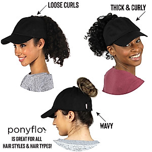 Ponyflo Satin-Lined Ponytail Cap - Designed for Women with Curly Hair, Ponytail Hats for Women, Curly Hair Ponytail Hat, Baseball Cap Women, Hats for Ponytails Black