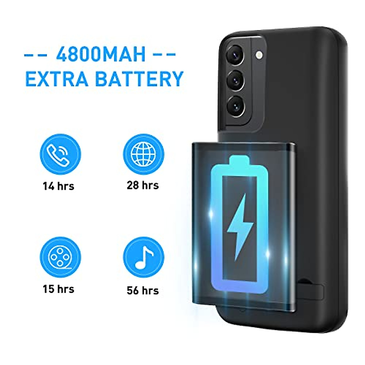 SlaBao Galaxy S22 Battery Case 4800mAh, Kickstand & Dual Device Charging Case, Rechargeable Backup Charger Case for Samsung Galaxy S22 5g(6.1") Black