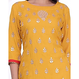 Trust of Deal Women's Rayon Kurti Hand Work Gotta Patti Palazzo Set, Yellow (as1, alpha, 3x_l, regular, regular, 3XL)