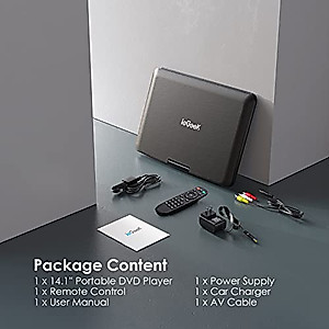 𝐢𝐞𝐆𝐞𝐞𝐤 16.9'' Portable DVD Player with 14.1''Swivel Screen, 6 Hrs Rechargeable Battery, Car Travel DVD Player for Kids, Sync TV, Region Free, Support USB/SD Card, Car Charger, Black