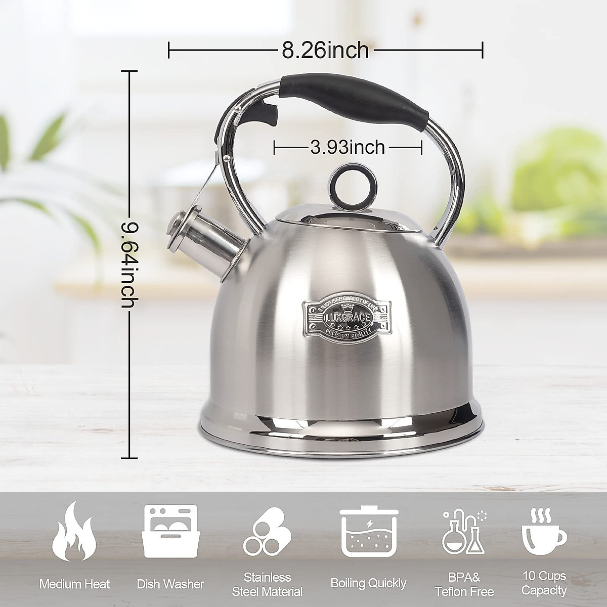 Tea Kettle for Stovetop, Food Grade Stainless Steel Water Kettle, Tea Pot for Home & Kitchen, 3.0 Qt
