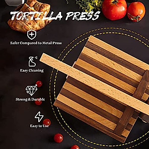 Upgrade Hardwood Tortilla Maker Hardwood Tortilla Maker - 8" Square Wood Flour Tortilla Press for Homemade Mexican Tortillas, Roti, Burritos, Taco and More, Natural Food-Grade wood (beech & Walnut) - Enjoy the Natural Taste