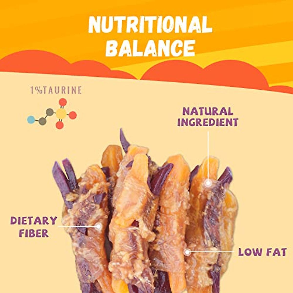 Pawmate Chicken Wrapped Orange & Purple Sweet Potato Dog Treats, Eliminates Tears with Taurine Soft Snacks for Small Medium Large Dogs 11OZ