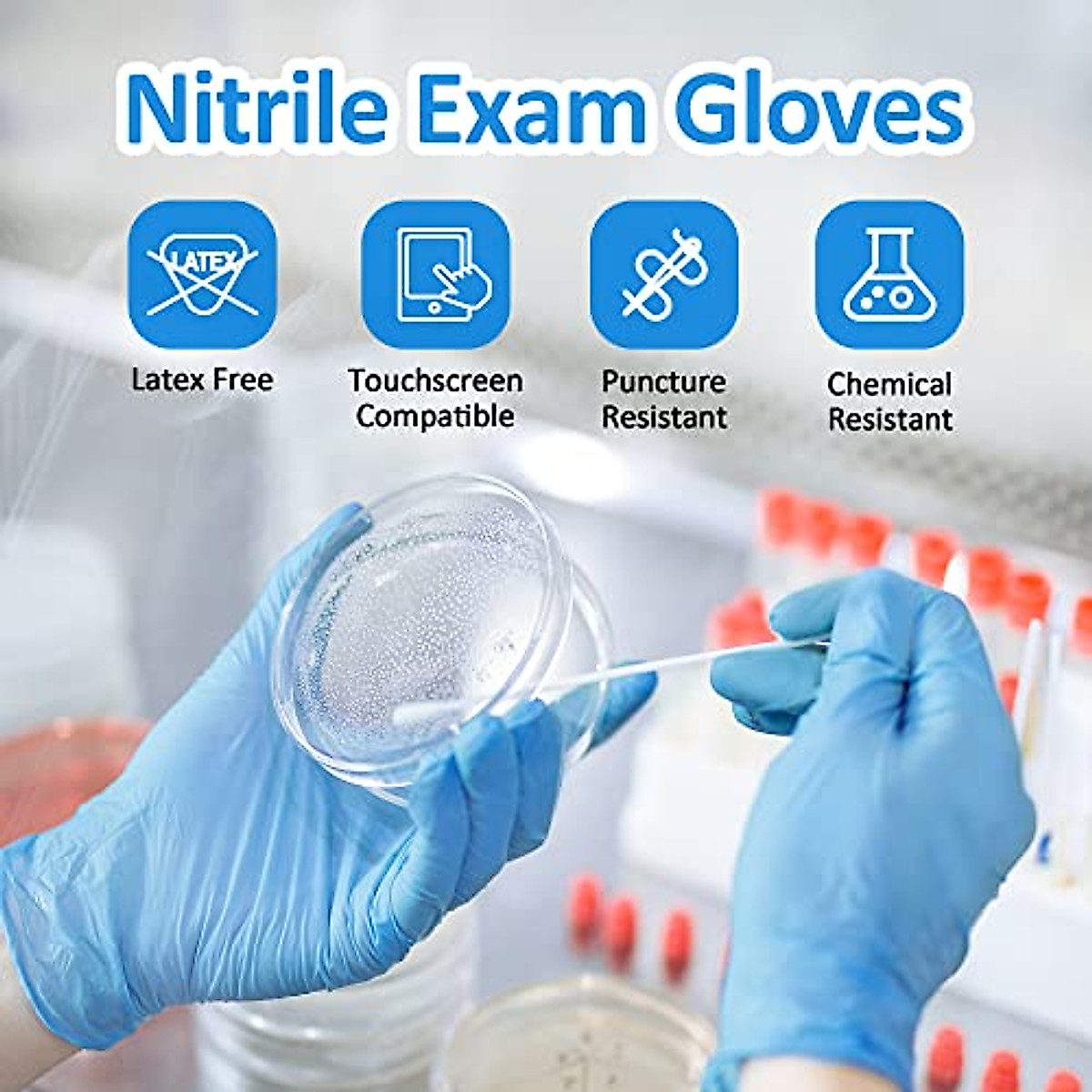 SwiftGrip Disposable Nitrile Exam Gloves, 3-mil, Blue, Nitrile Gloves Disposable Latex Free, Medical Gloves, Cleaning Gloves, Food-Safe Rubber Gloves, Powder Free, Non-Sterile, 100-ct Box (Medium)