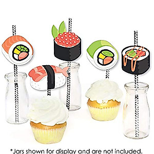 Let's Roll - Sushi - Paper Straw Decor - Japanese Party Striped Decorative Straws - Set of 24