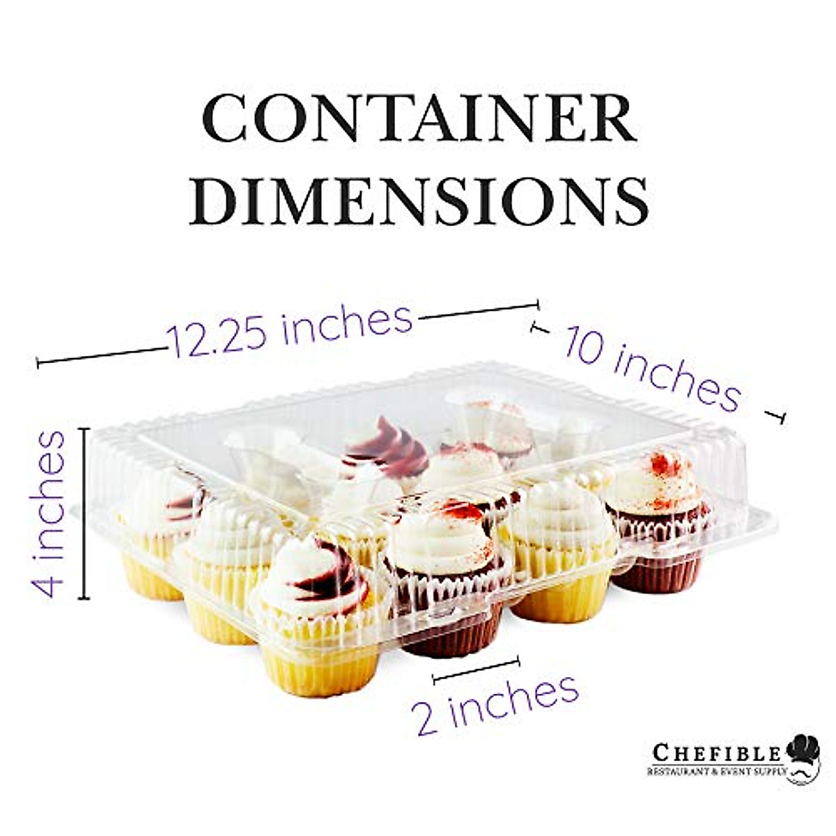 Chefible 12 Compartment Cupcake Container - Set of 4 | Plastic Disposable, Dozen Cavity, Cupcake Carrier with Secure High Top Design