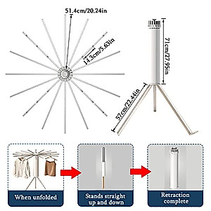 ZIAERKOR Tripod Clothes Drying Rack Folding Indoor Portable, Laundry Drying Rack Clothing Collapsible no Assemble, Pasta Coat Rack Stand Foldable Outdoor 16 Drying Rod Capacity 50kg/110lb