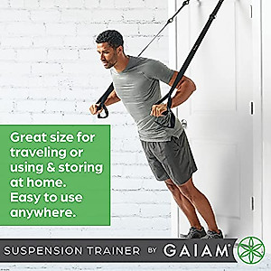 Gaiam Suspension Trainer System for All Fitness Levels - Increase Strength and Build Endurance - Four-Point Anchoring System with 2" W Nylon Straps - Attaches to Any Door - Exercise Guide Included