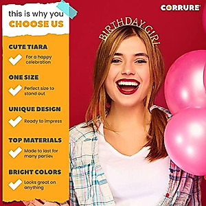 CORRURE Birthday Girl Headband Tiara, Gold Birthday Crown Headpiece, Party Hair Accessories for Girls and Women, Sweet 16, 18th 21st 25th 30th 40th 50th or Any Other Bday Party Decorations Supplies