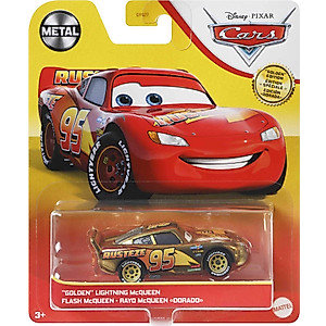 Disney Cars Golden Die-Cast Lightning McQueen 1:55Scale Movie Character for Racing and Storytelling Fun, Gift for Kids Age 3 Years and Older