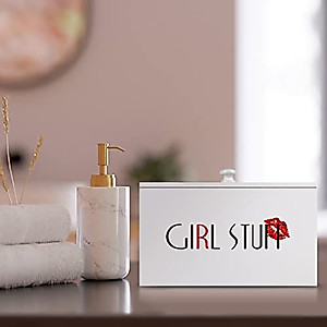 Tampon Holder for Bathroom Tampon Storage Container Movable Feminine Partition Case with Lid Tampon Dispenser Sanitary Napkin Storage Container Wood White Small Storage Box Pad Organizer for Bathroom