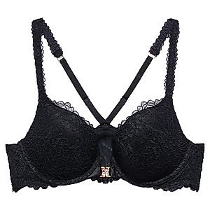 Savage X Fenty, Women's, Romantic Corded Lace Front-Closure Push Up Bra, Caviar, 38DDD