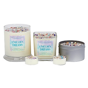 Unicorn Candle by New Moon Beginnings - Dried Flower & Crystal Candles - Soy Candles - Glitter Unicorn Candle - Angel Aura Quartz, Aquamarine, Rose Quartz - (Set of 6 Tealights)