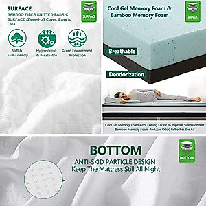 TEKAMON 3 Inch Memory Foam Mattress Topper California King Size,High Density Gel-Infused Cooling Foam Mattress Topper,with Removable & Washable Bamboo Fiber Cover