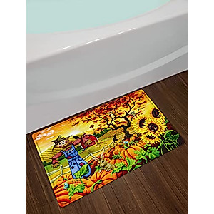 ECOTOB Fall Scarecrow Pumpkin Shower Curtain Set Scarecrow and Sunflowers Pumpkin with Butterflies Bath Mat and Shower Curtain Farmhouse Autumn Bathroom Decor Accessories, 72x72 Inches