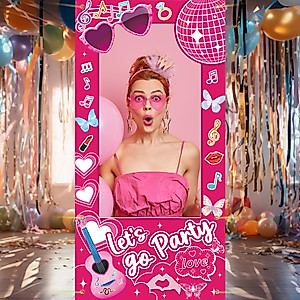 Girls Birthday Backdrop Decorations,Taylrswtie Pink Photo Booth Props Barbis Doll Theme Decor Let's Go Bachelorette Party Background for Girls Birthday Bridal Shower Pink Party Supplies