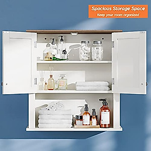 WAMPAT Farmhouse Wall Cabinet, Bathroom Over The Toilet Space Saver Storage Cabinet, Wood Hanging Medicine Cabinets with Adjustable Inner Shelf and Open Storage