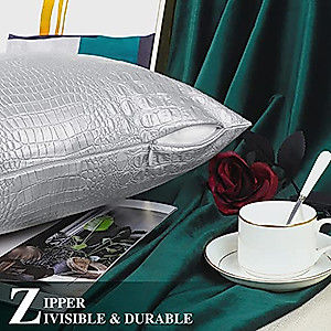 BRAWARM Faux Leather Pillow Covers 12 X 20 Inches, Silver Leather Pillow Covers Pack of 2, Crocodile Leather Decorative Lumbar Throw Pillows for Living Room Couch Bed Sofa Home