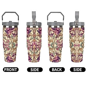 WITHSBKK 30oz Car Cup Purple Flower Printed with Portable, Stainless Steel Travel Mug, Vacuum Insulated Tumbler And Straw, Leakproof for Car & Outdoor, UV Printed Design