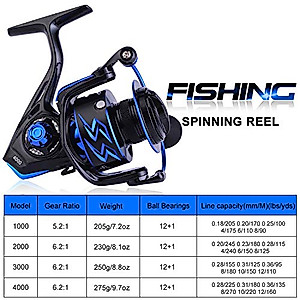 Sougayilang Spinning Reels Ultra-Weight, 6.2: 1 High Speed ​​Gear Ratio, Metal Frame and Rotor, 12 + 1 Shielded BB, Smooth Powerful Freshwater and Saltwater Spinning Fishing Reel(SD-3000-Blue)