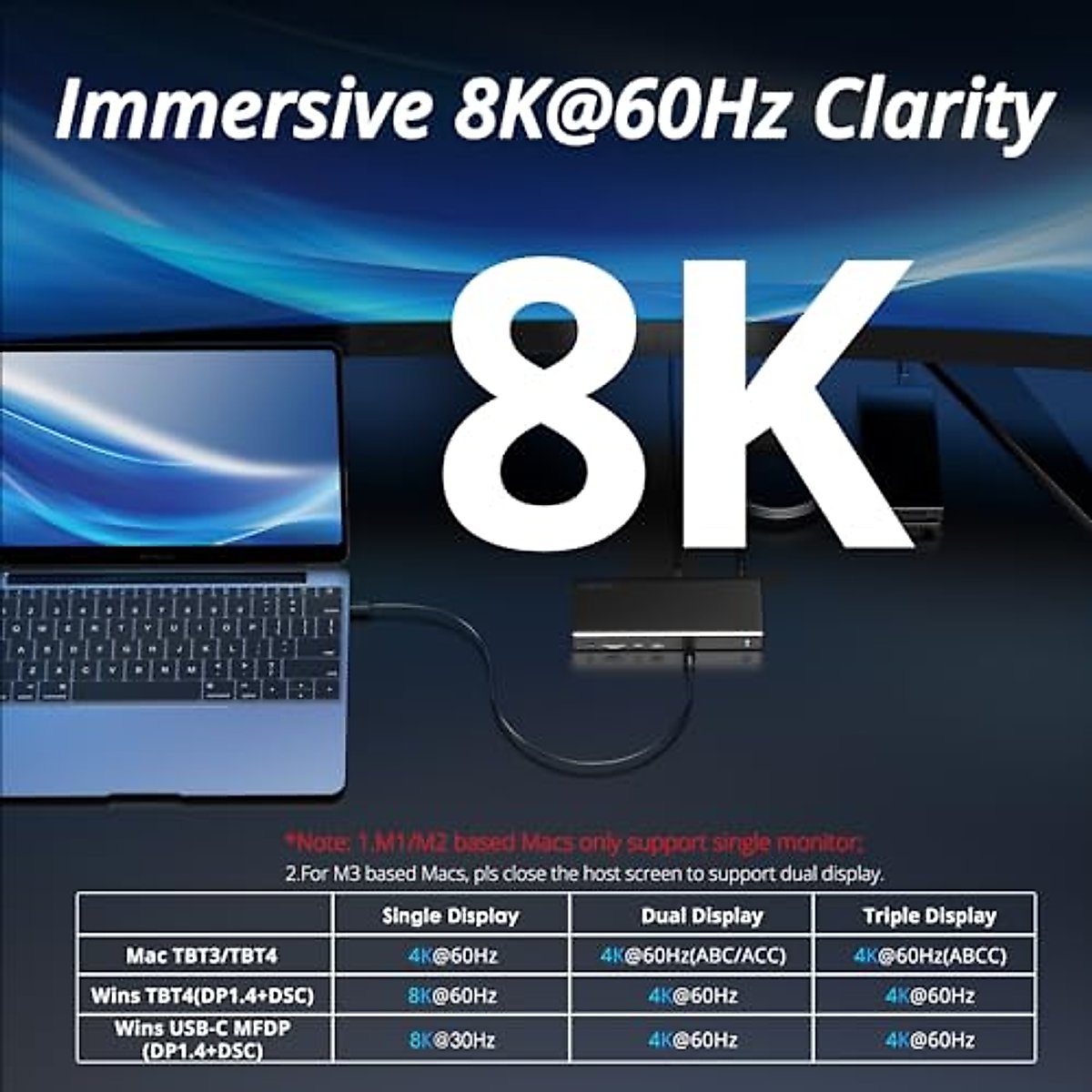 WAVLINK Thunderbolt 4 Hub with Dual HDMI 4K@60Hz,100W Charging, Thunderbolt Certified, 13-in-1 Thunderbolt 4 Dock Dual Monitor Single 8K Output for Windows or Mac, 4X USB, 2.5G Ethernet,SD/MicroSD