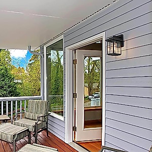 Black Outdoor Wall Lights, Farmhouse Exterior Wall Sconces Light Fixture with Seeded Glass, Modern Square Waterproof Lanterns for Front Door, Entry, Porch, Patio, and Gazebo