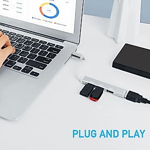 USB C Hub Aluminium Alloy USB C to USB Adapter 4-Port USB Hub Ultra-Slim Data USB Expander Fast Data Transfer USB Splitter for Laptop, Compatible with Windows PC, Mac, Printer, Mobile HDD