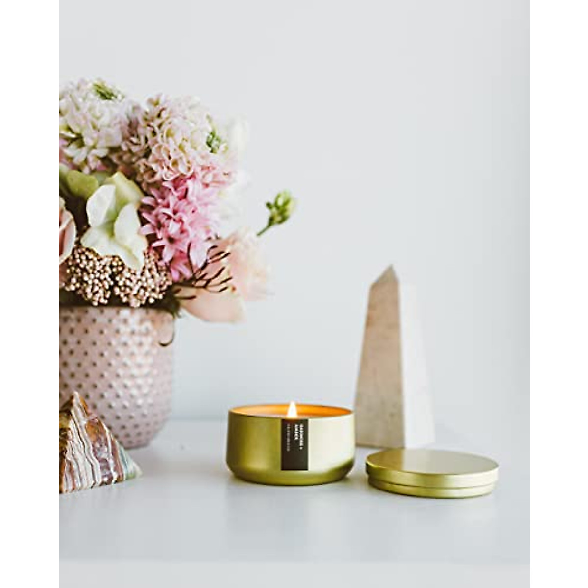 Calyan Wax Soy Candle, Oakmoss & Amber Scented Candles for The Home | Premium Candle Gift Set of 2 | 5.2 oz 30 Hour Burn | Soy Candles in Gold Metal Tins | Aromatherapy Candles