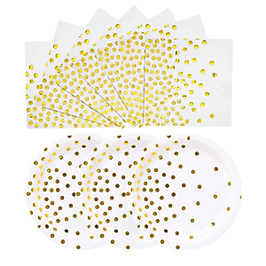 CENLBJ Disposable Paper Plates 100 Pack - White and Gold Paper Plates 50 x 9 & Gold Dot Napkins 50 x 6.5,Party Supplies for Weddings, Birthdays, Bridal Parties, All Occasions