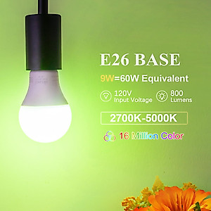 DiCUNO Smart Light Bulbs, Full Color Changing Bulb, Work with Alexa, Google Assistant, No Hub Required, RGBCW Multicolor Dimmable Smart LED WiFi Bluetooth A19 E26 9W 800LM Lights, 1-Pack