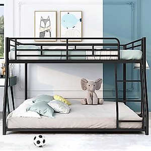 LostCat Full XL Over Queen Bunk Beds for Adults, Heavy-Duty Metal Bunk Bed for Boys Girls Teens Bedroom Dormitory, Storage Space, Noise Free, Easy Assembly, Black