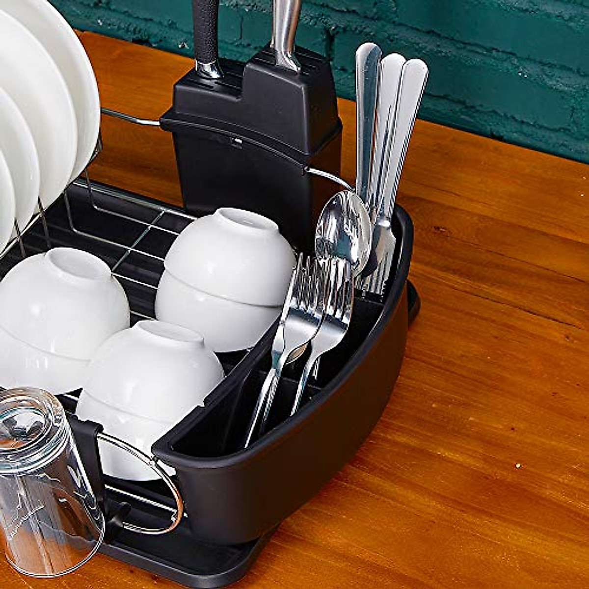 Vsunhoo Dish Rack, Dish Drying Rack with Drainboard Small Dish Drying Rack for Kitchen Counter Tableware TDLDR001B