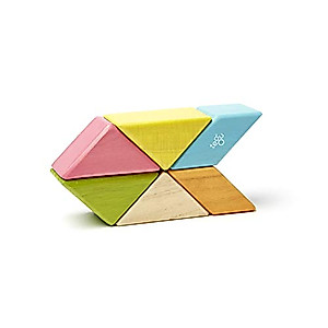6 Piece Tegu Pocket Pouch Prism Magnetic Wooden Block Set, Tints