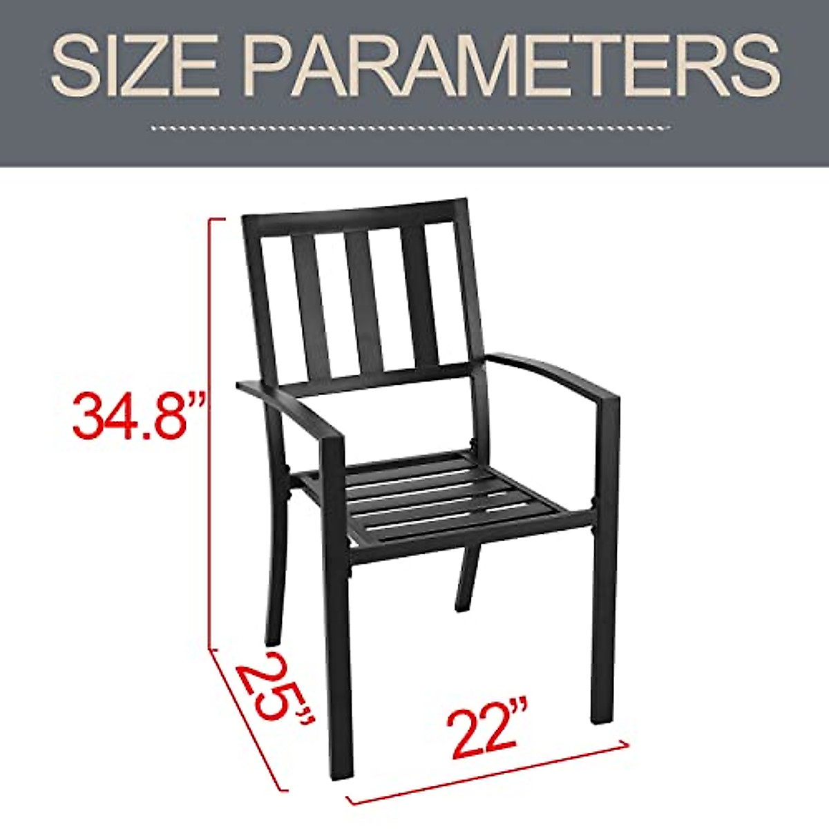 LOKATSE HOME Patio Dining Chairs Set of 4 Metal Armchairs Outdoor Furniture for Poolside, Backyard, Balcony, Garden, Porch, Black