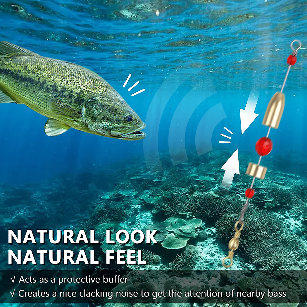 OROOTL Carolina Rig for Bass Fishing, 5pcs CRR Carolina Ready Rigs Pre-Rigged Bass Fishing Weights Carolina Keeper Tackle Sizes 1/4 3/8 1/2 3/4 1oz