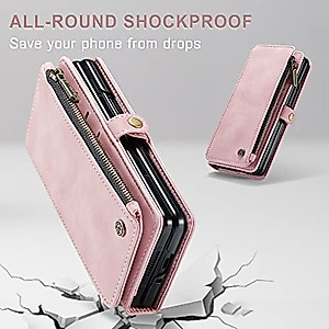 Defencase Wallet Lanyard Case for Galaxy Z Fold 3 - PU Leather, Flip, Zip Card Holder, Pink