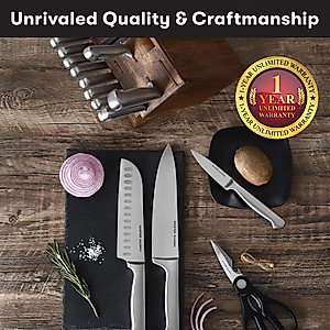 Master Maison 19-Piece Kitchen Knife Set with Wooden Block and Knife Sharpener - Stainless Steel Cutlery (Silver)