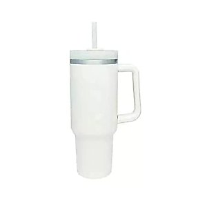 40oz Stainless Steel Vacuum Sealed Tumbler with Handle and Straw (White)