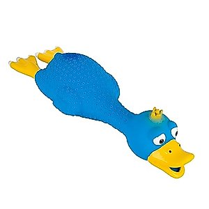 Latex Squeaky Duck Dog Toy, Screaming Rubber Colored Duck Toy for Medium Sized Dogs with Reinforced Neck (12 Inch,Blue)