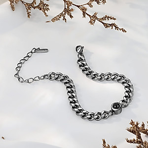 LoraPetid Custom Bracelets with Picture inside Personalized Photo Projection Bracelets for Women Men Anniversary Memorial Gifts for Couples Boyfriends Girlfriend