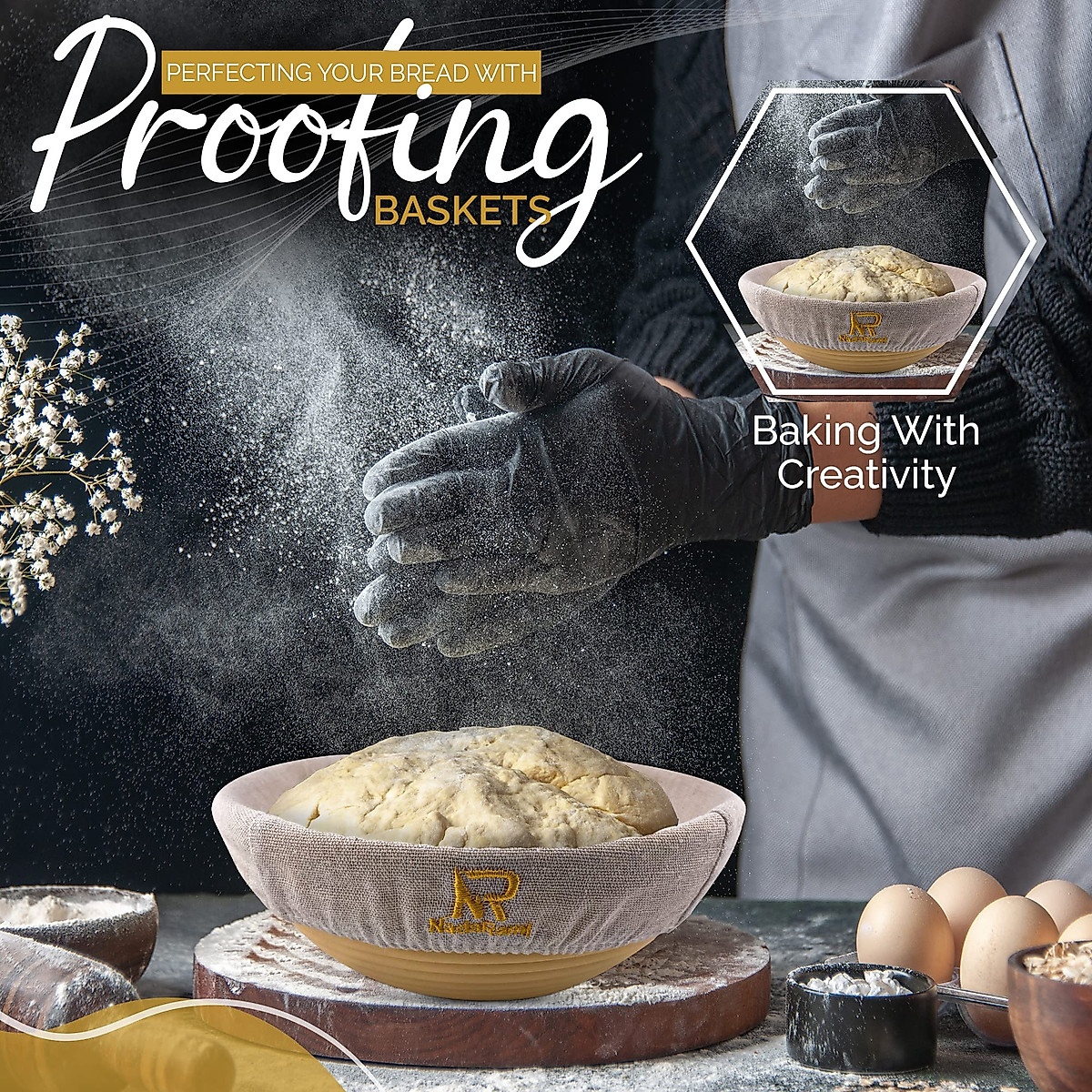 Banneton Bread Proofing Basket - Sourdough Proofing Basket Set of two - 9 &10 Inch Round - Bread Proofing Basket with Dough Scraper, Bread Lame, and Linen Liner - Sourdough Banneton Basket