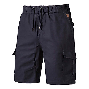 Black Gym Shorts Men 7 Inch Men Shorts Casual Drawstring Elastic Waist Slim Fit Cargo Shorts Khakis Multi Pockets Tooling Shorts Outdoor Mens Mountain Bike Shorts Navy 2X